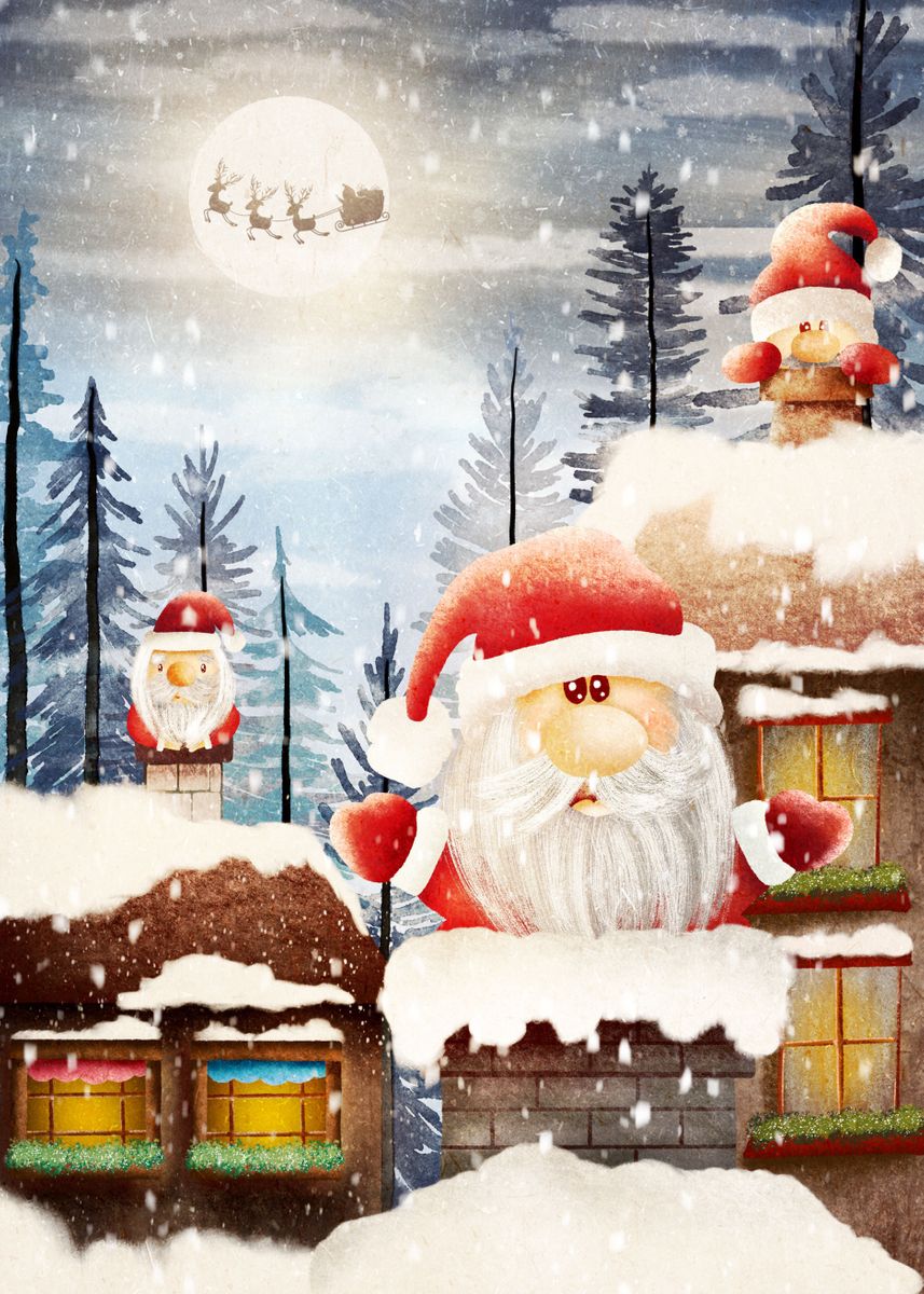 'santa every where' Poster, picture, metal print, paint by Travel ...