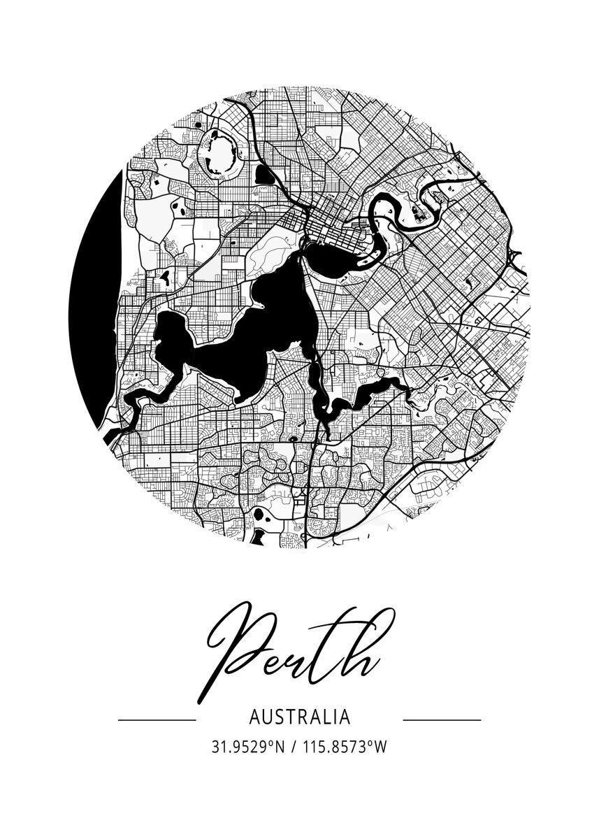 'Perth City Map' Poster, picture, metal print, paint by Nae | Displate