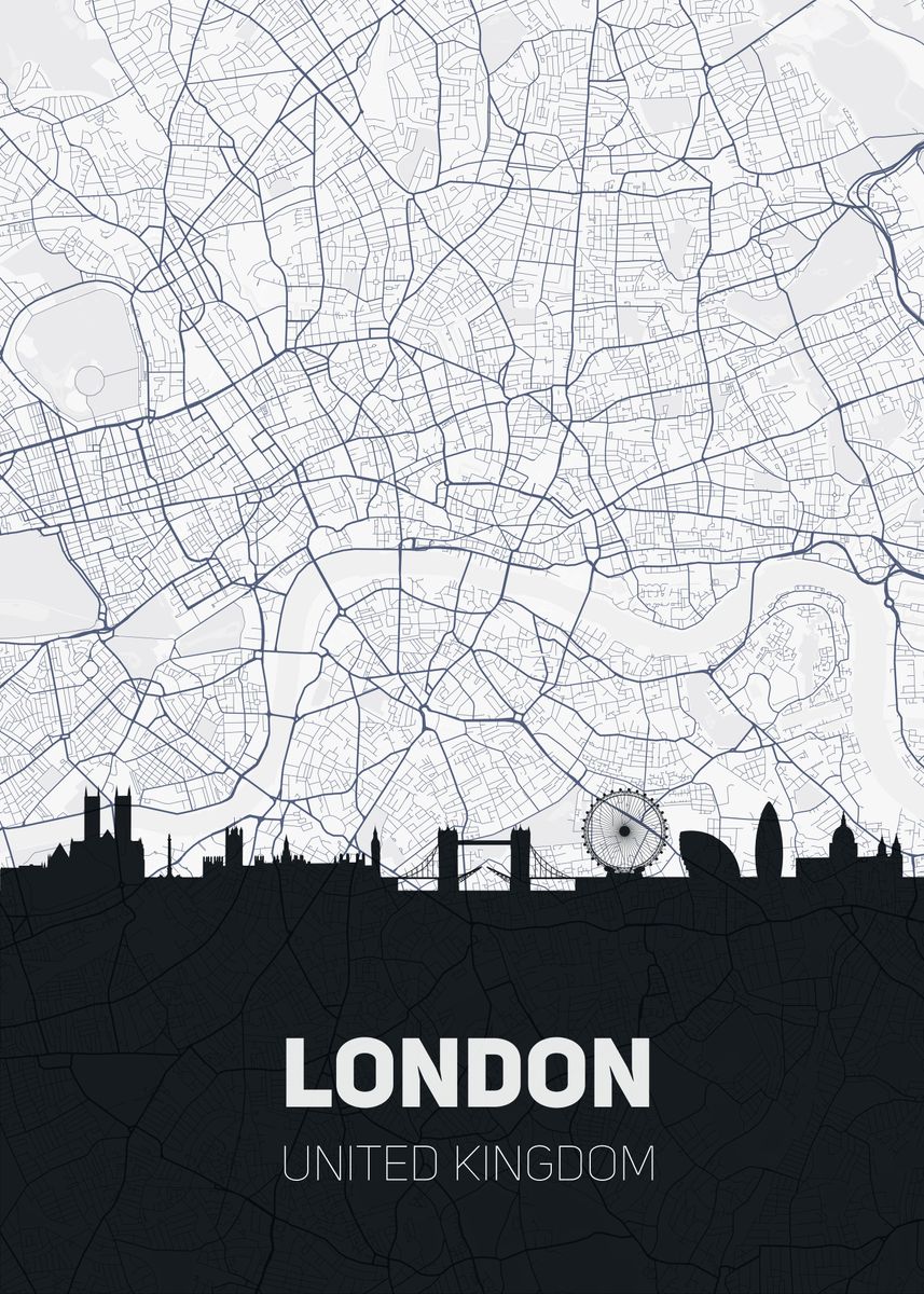 'London City Map' Poster, picture, metal print, paint by crbn design ...