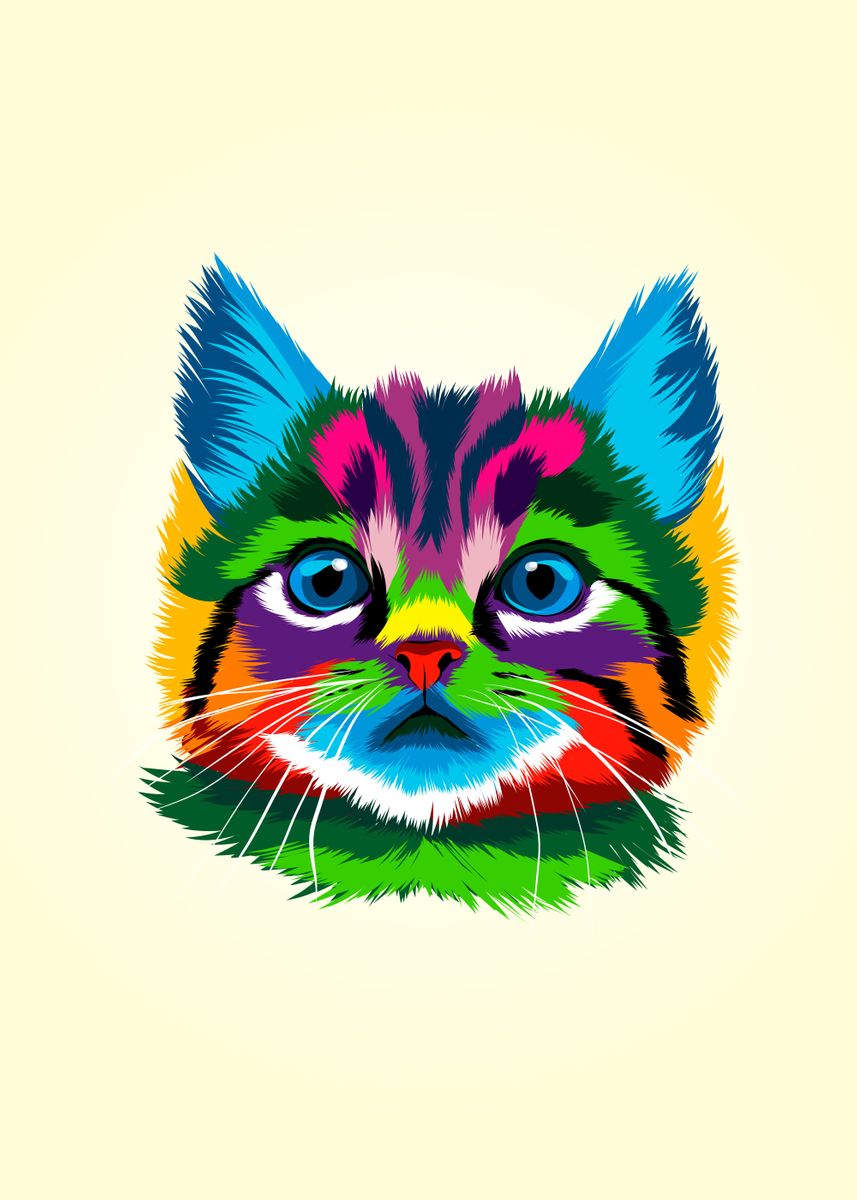 'Colorful Cat' Poster by Hasnaa Art | Displate