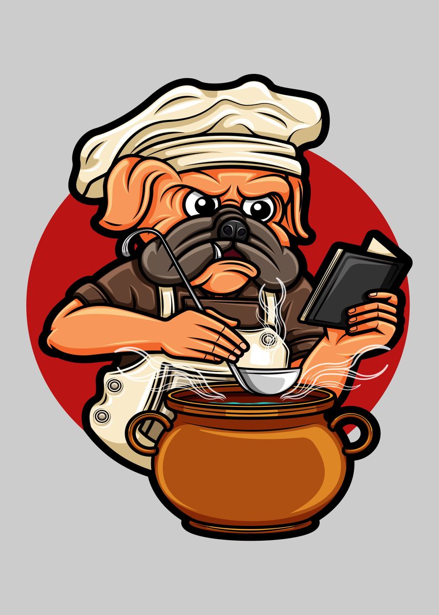 'Cute chef pug dog' Poster, picture, metal print, paint by RickyEKelly ...