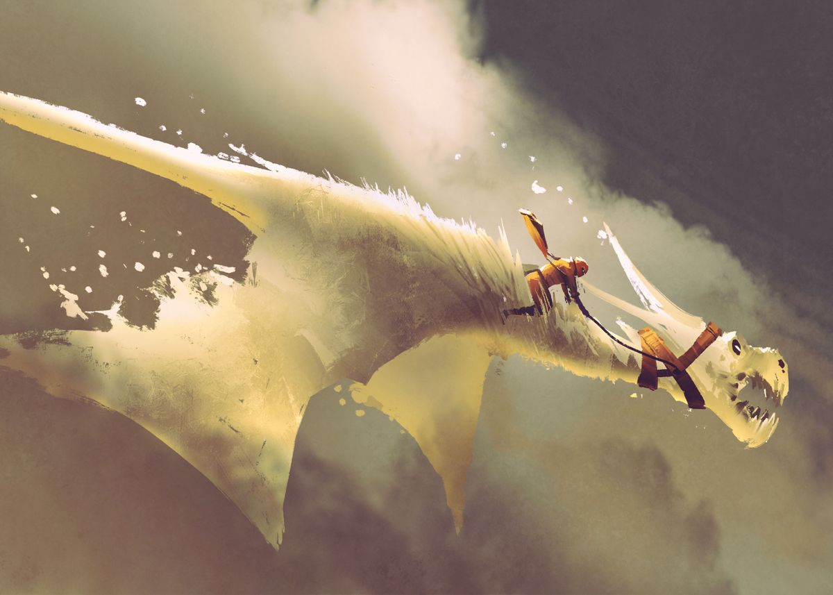 'white flying dragon' Poster by 80s Retro | Displate