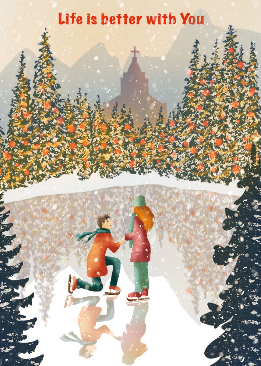 'ice rink love' Poster, picture, metal print, paint by Travel Travel ...