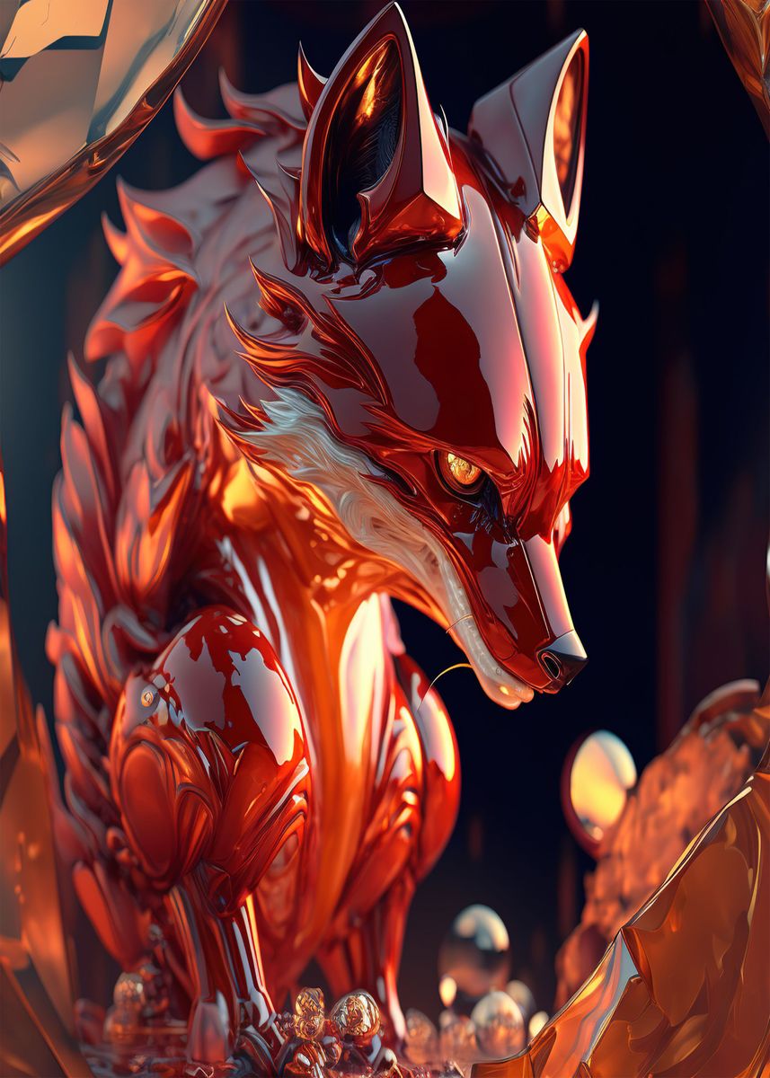 'The Crystal Wolf Fire' Poster, picture, metal print, paint by ...