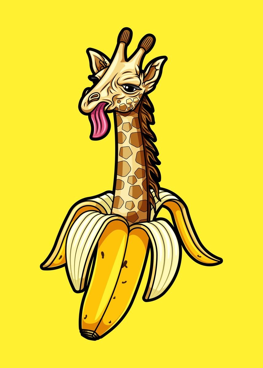 'Cute banana giraffe' Poster, picture, metal print, paint by ...