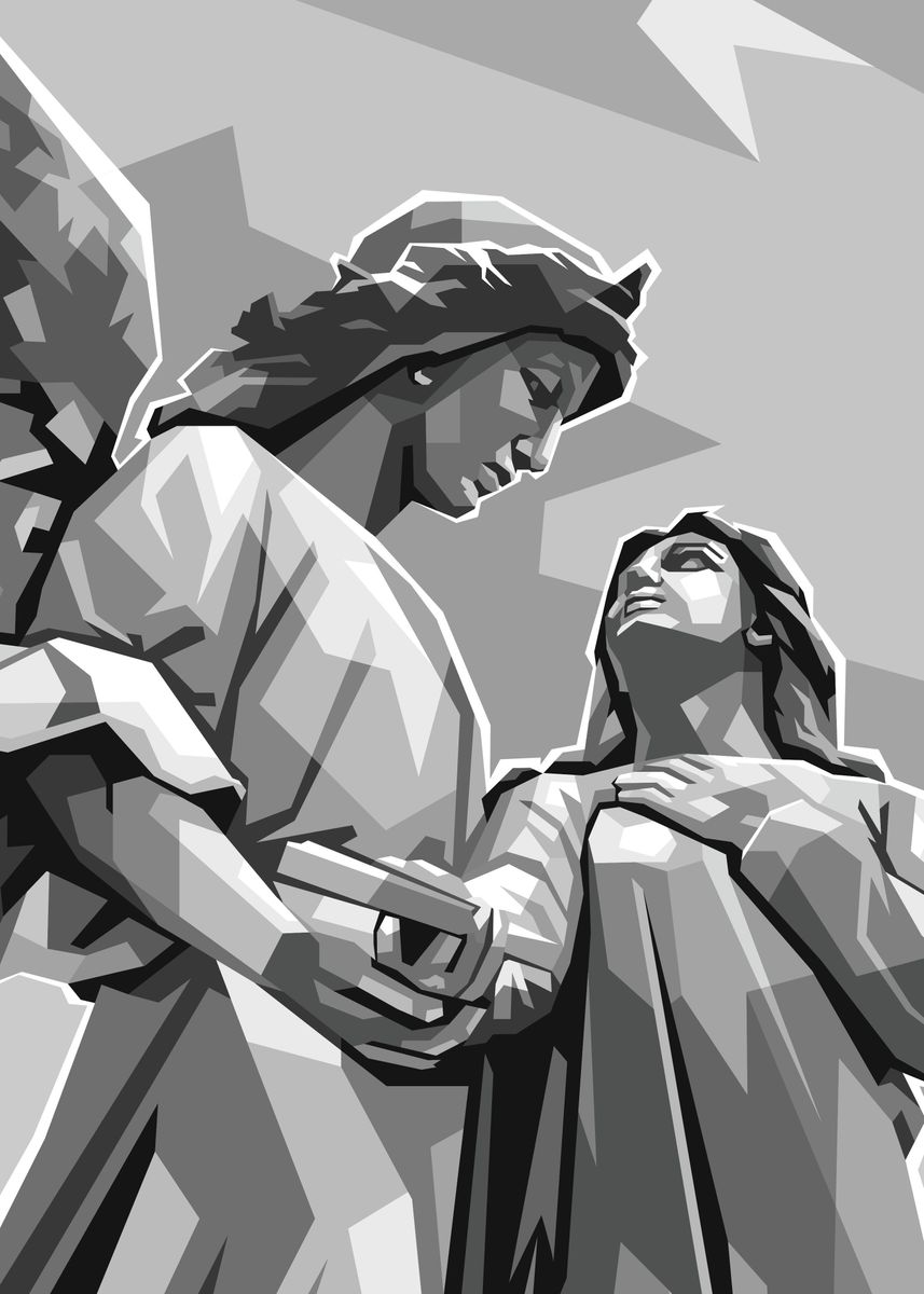 'Grayscale Angelus Statue' Poster, picture, metal print, paint by Rizky ...