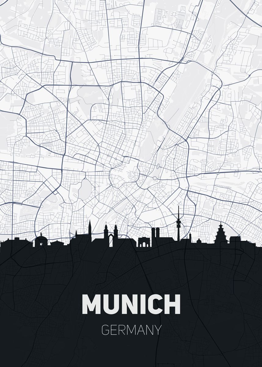 'Munich City Map' Poster, picture, metal print, paint by crbn design ...