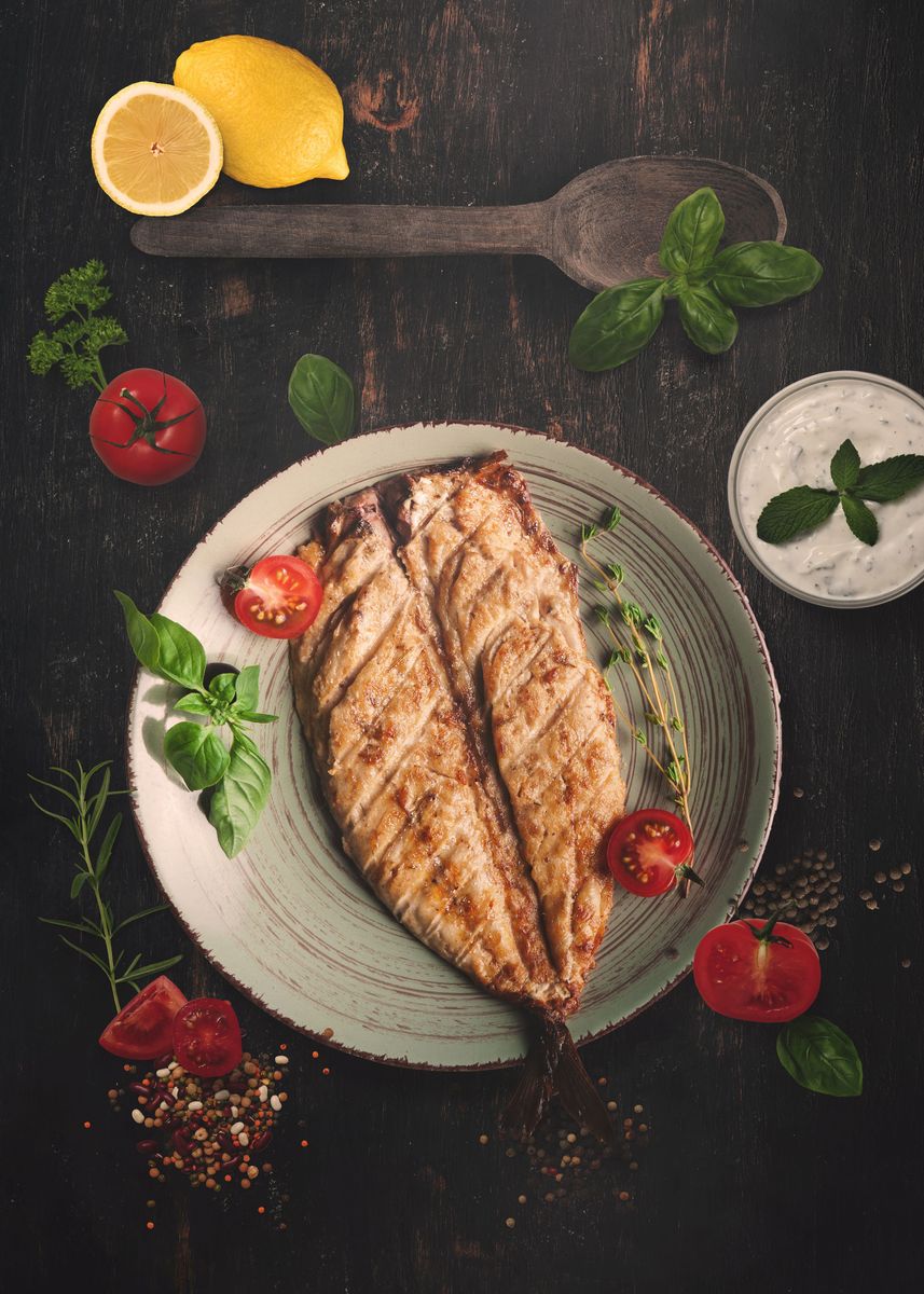 'Grilled fish fillets' Poster by Stefan Merz | Displate