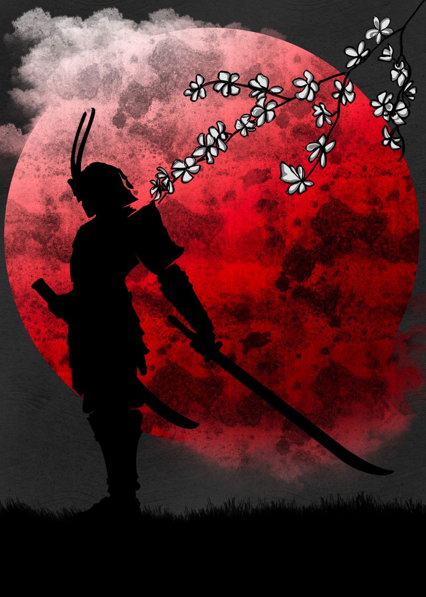 'Bloody Moon Asian Samurai' Poster, picture, metal print, paint by ...