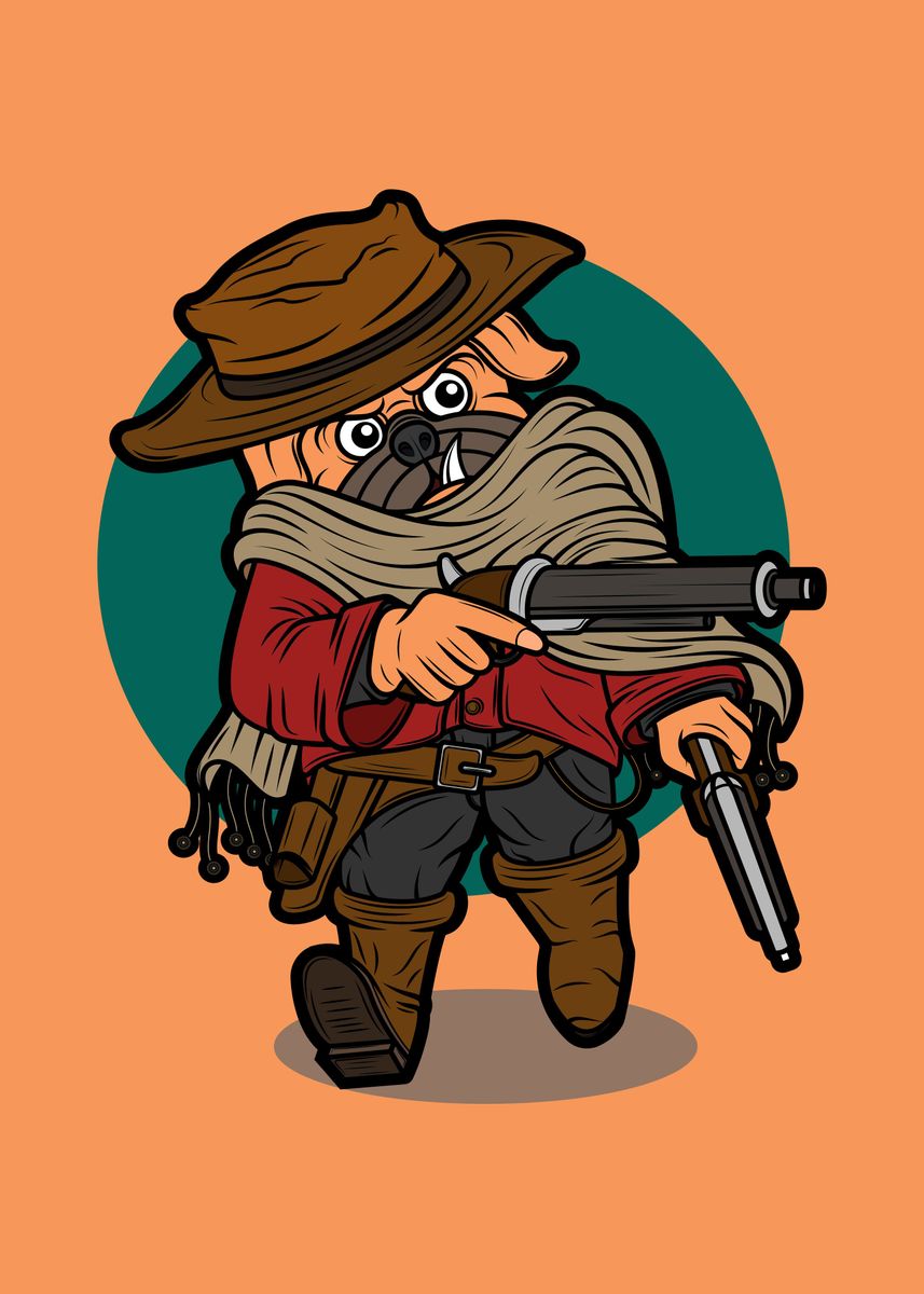 'Cute cowboy pug dog' Poster, picture, metal print, paint by ...