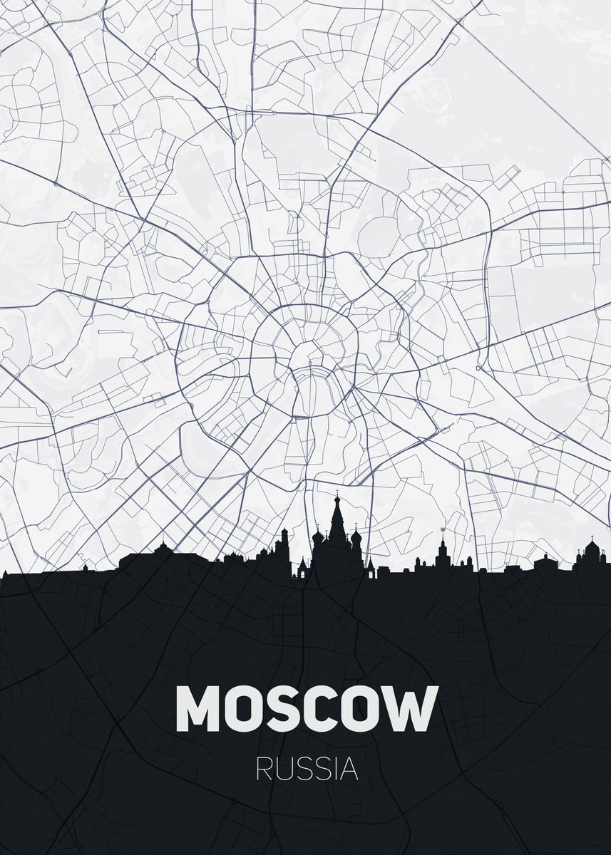 'Moscow City Map' Poster, picture, metal print, paint by crbn design ...