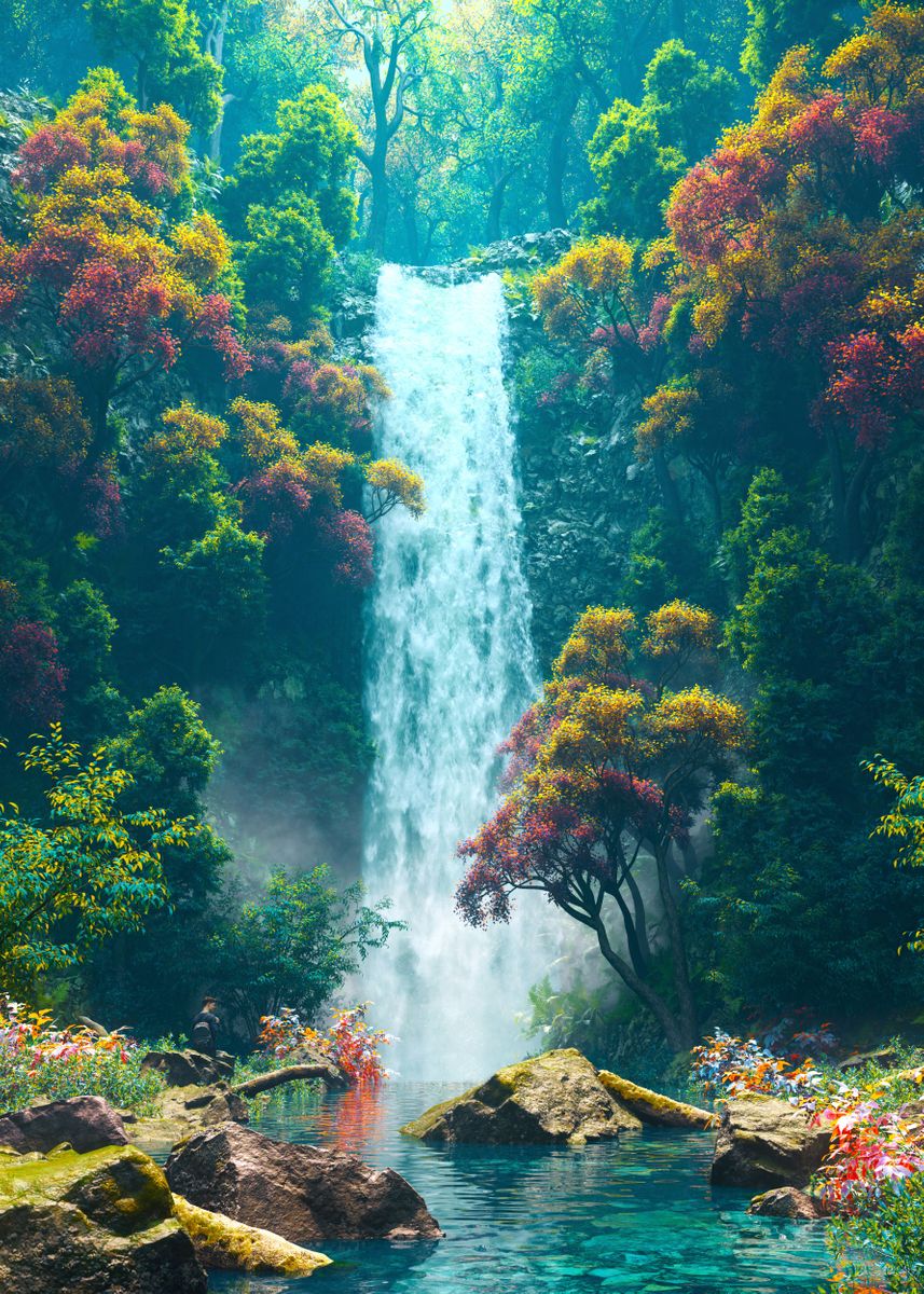 'Waterfall' Poster, picture, metal print, paint by Samuel Hipponen ...