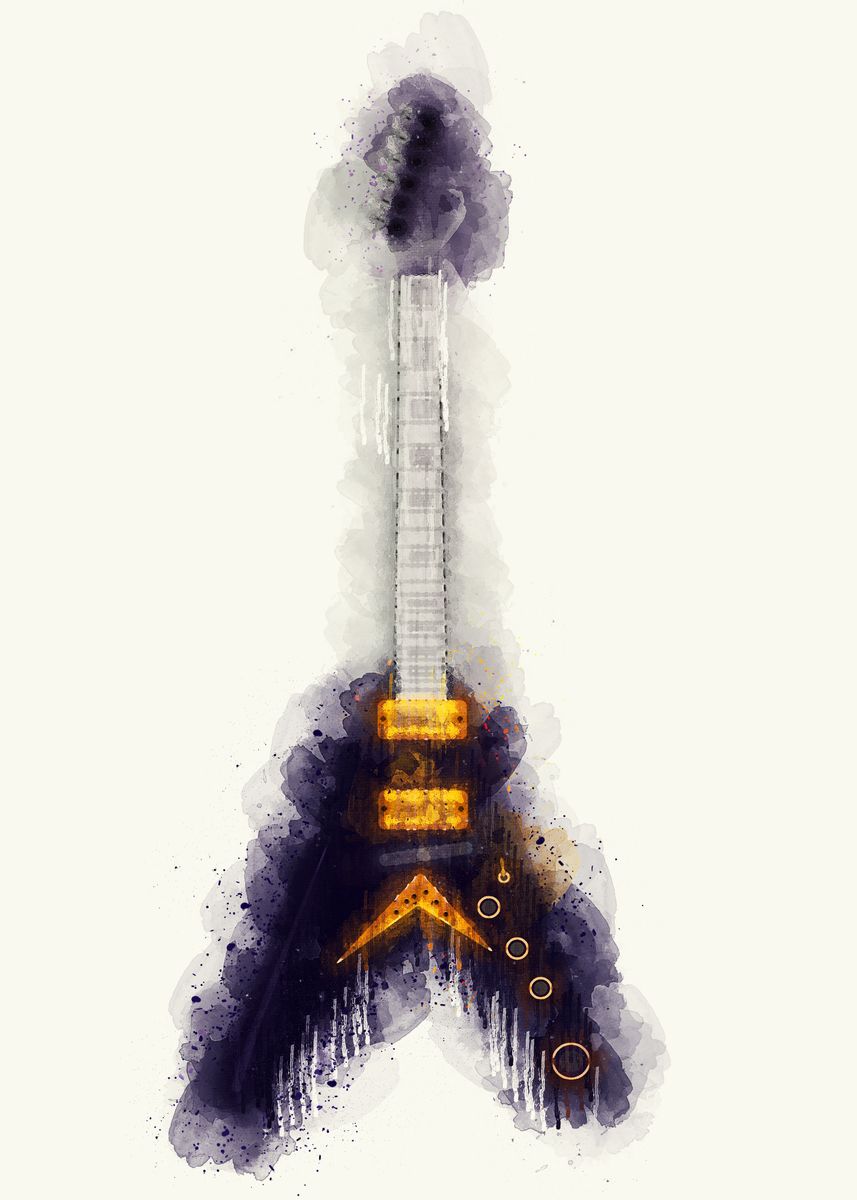 'Vintage Guitar ' Poster, picture, metal print, paint by Katty | Displate