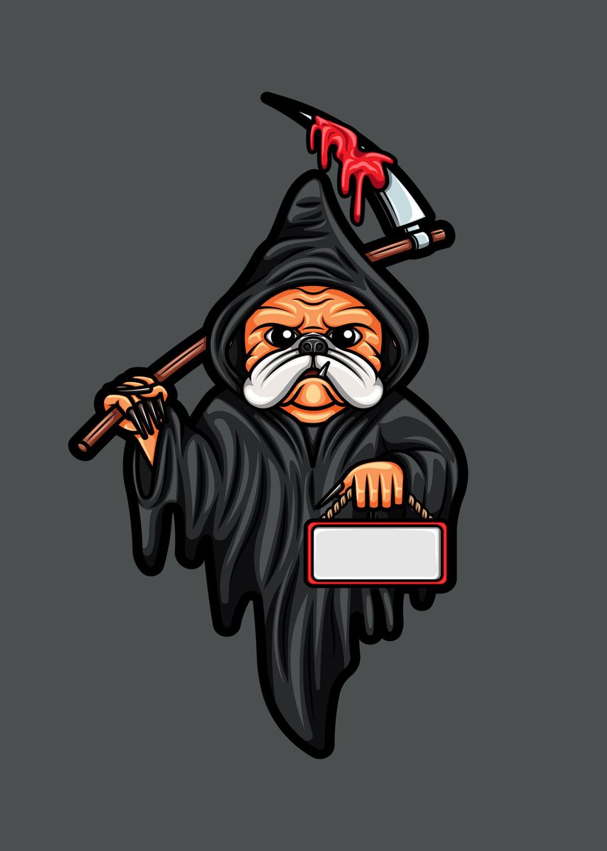 'Cute killer pug dog' Poster, picture, metal print, paint by ...