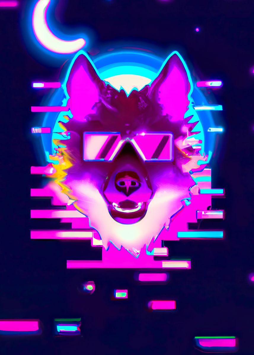 'Synthwave Wolf' Poster, picture, metal print, paint by MoCreates Art ...