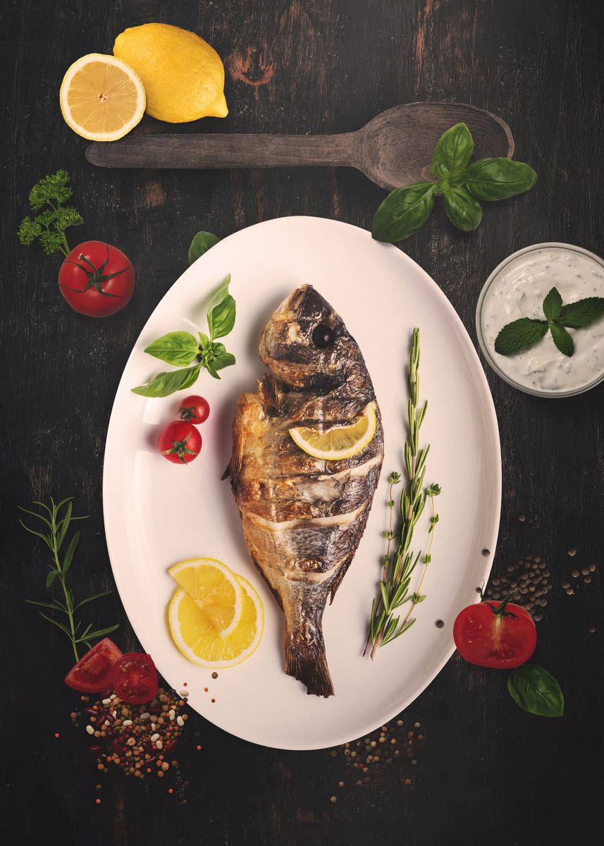 'Fish dish with lemon' Poster, picture, metal print, paint by Stefan ...