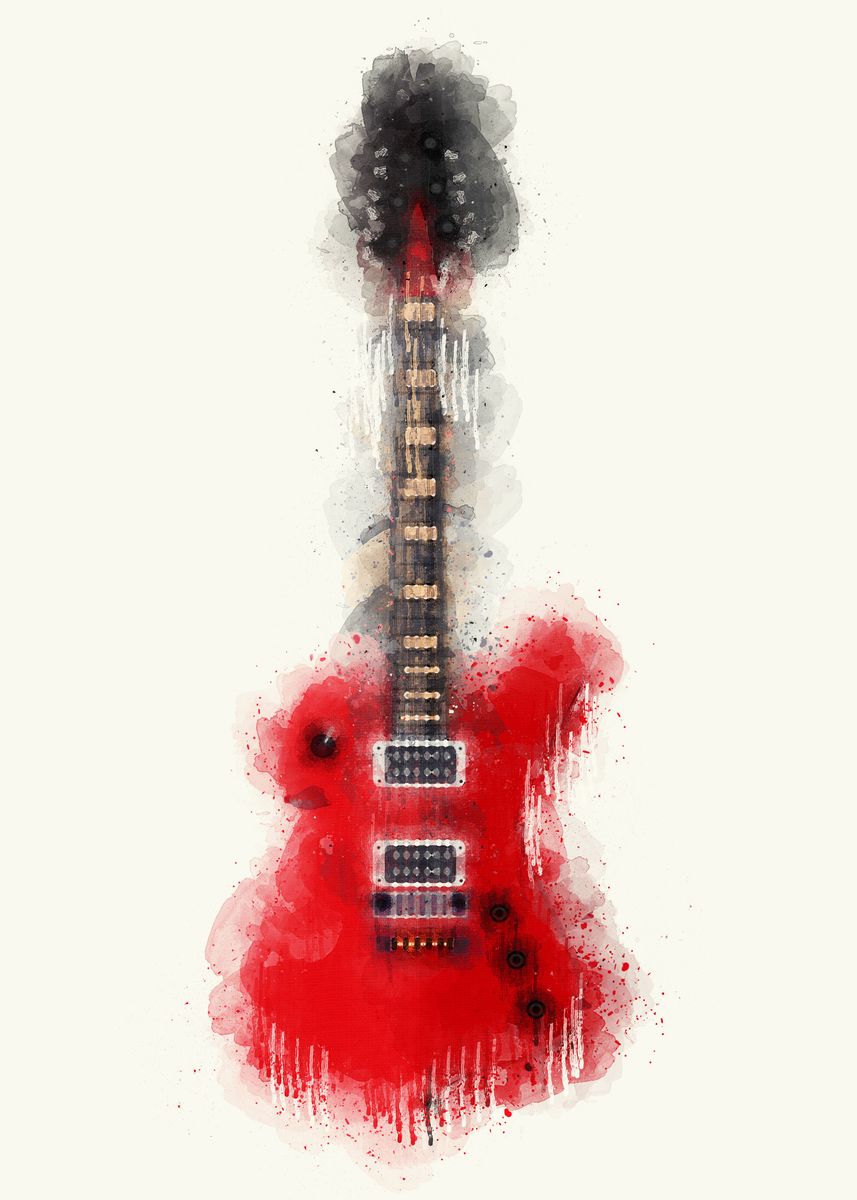 'Vintage Guitar ' Poster, picture, metal print, paint by Katty | Displate