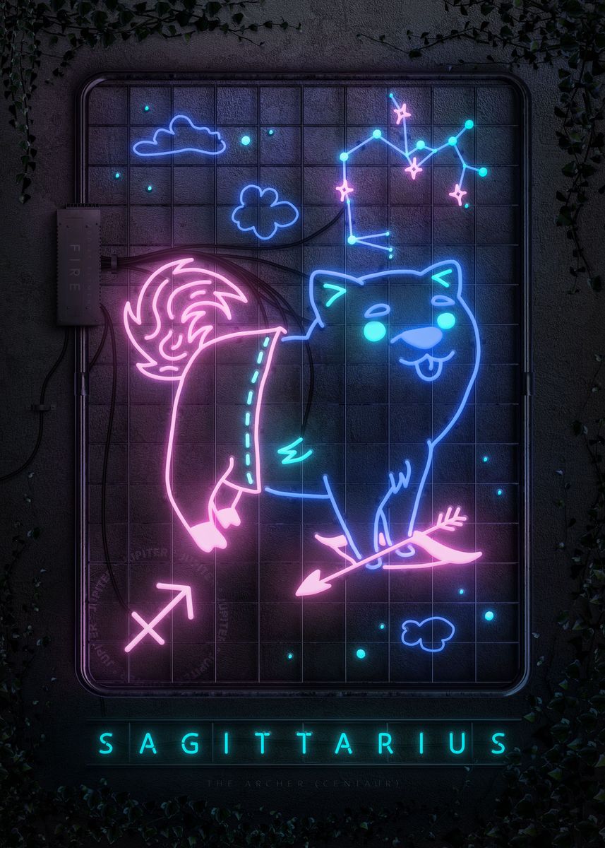 'Neon Sign Sagittarius' Poster, picture, metal print, paint by Kilo ...