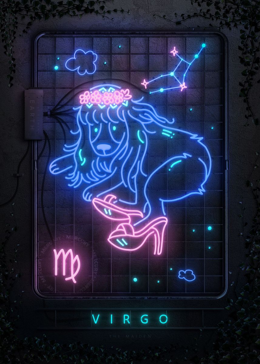 'Neon Sign Virgo' Poster, picture, metal print, paint by Kilo Byte ...
