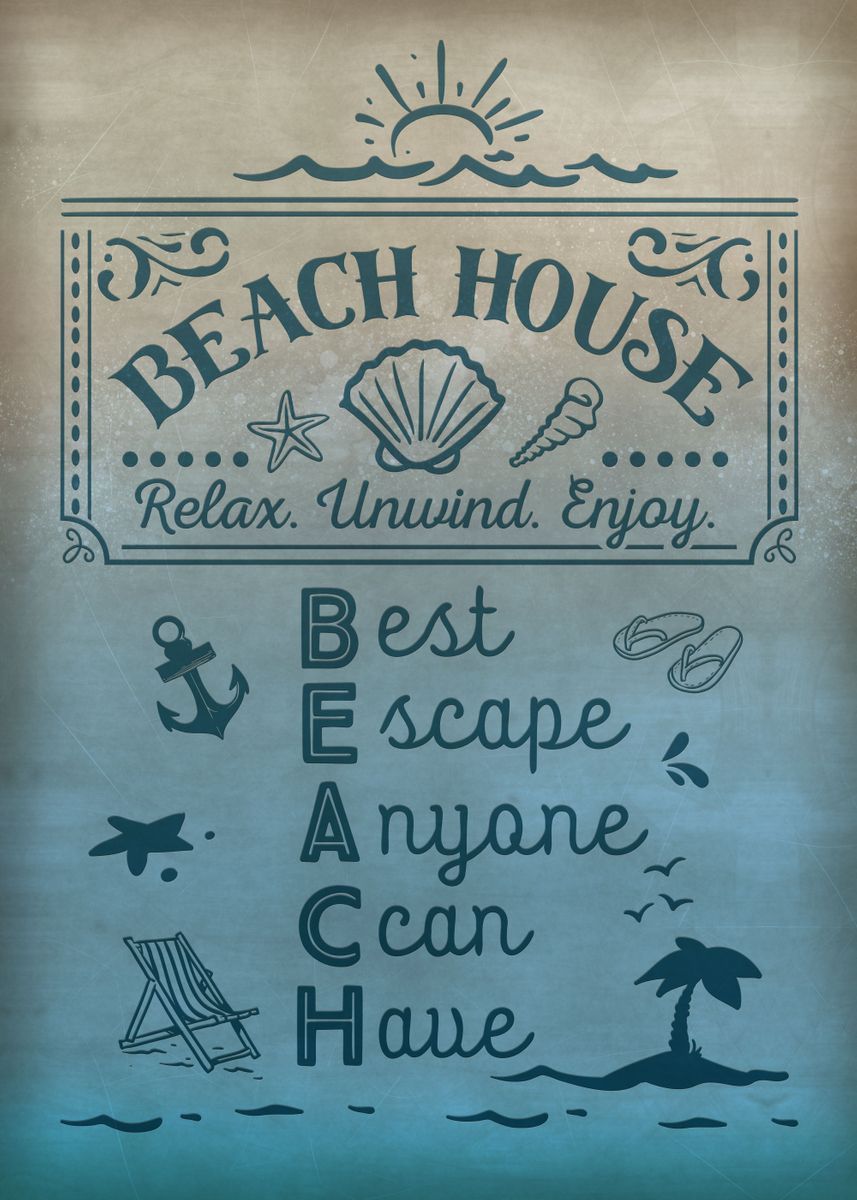 'Beach House Sign' Poster, picture, metal print, paint by XandYart ...
