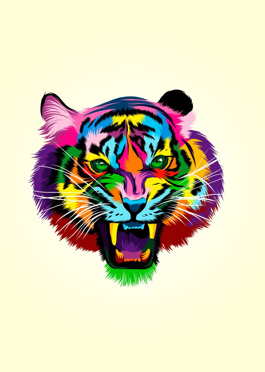 'Colorful Tiger' Poster, picture, metal print, paint by Hasnaa Art ...