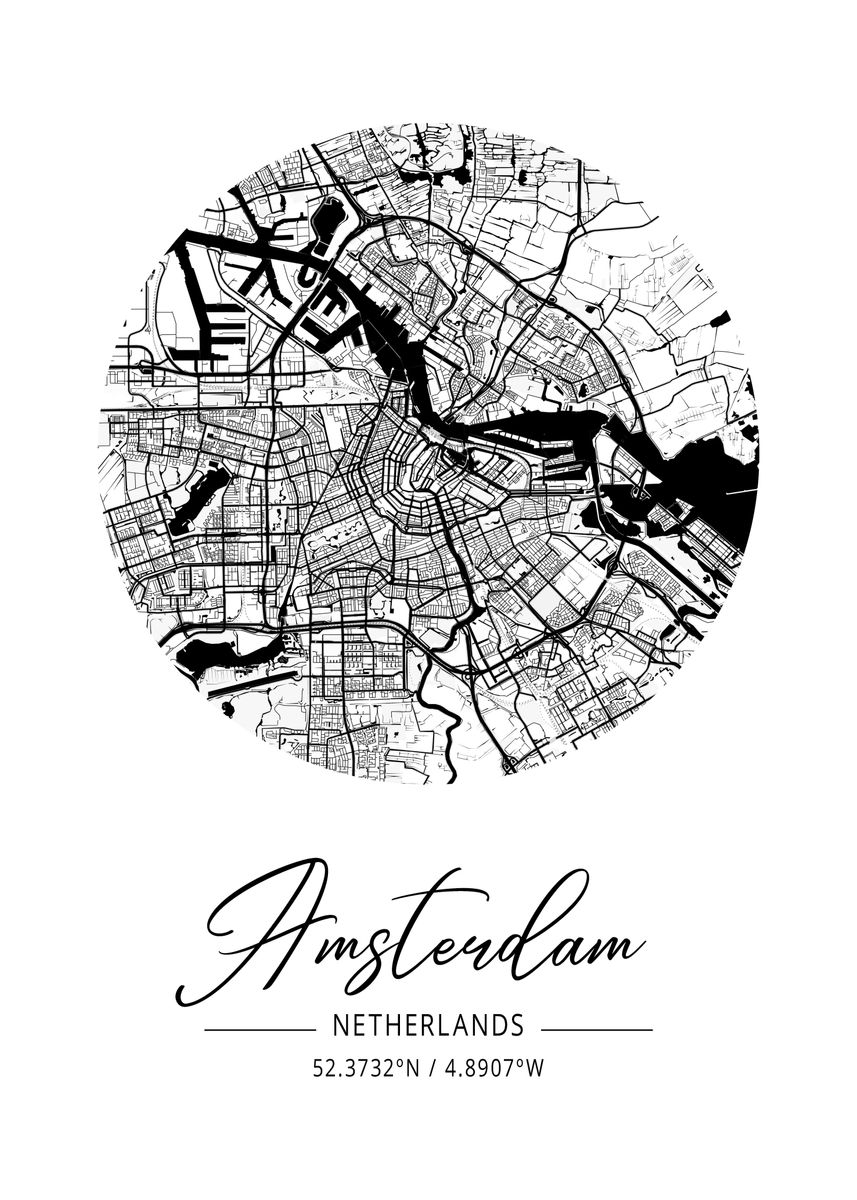 'Amsterdam City Map' Poster by Nae | Displate
