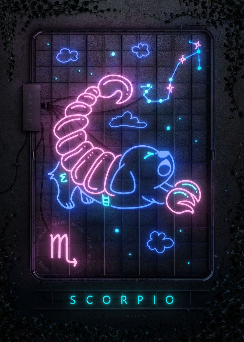 'Neon Sign Scorpio' Poster, picture, metal print, paint by Kilo Byte ...