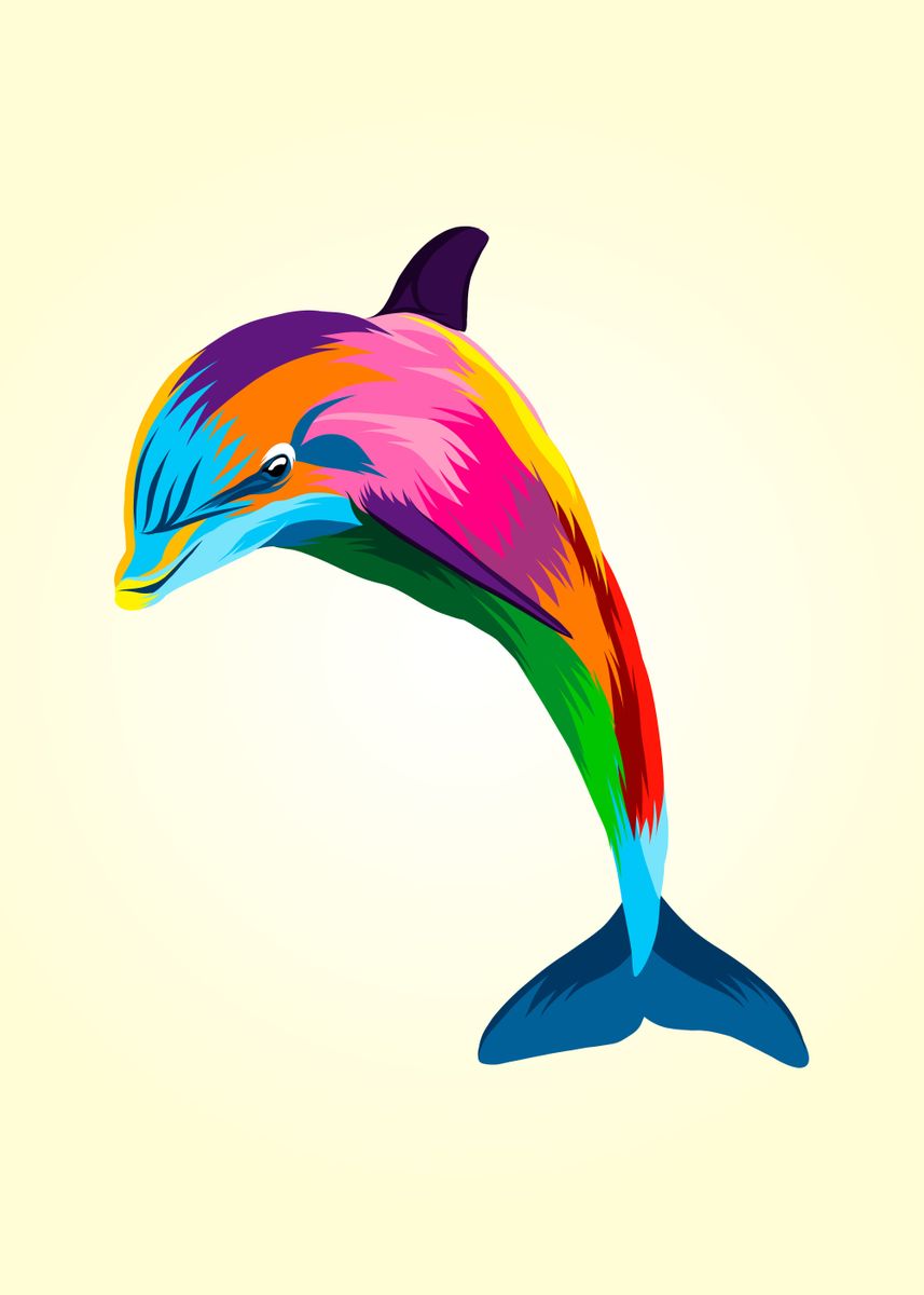 'Colorful Dolphin' Poster, picture, metal print, paint by Hasnaa Art ...