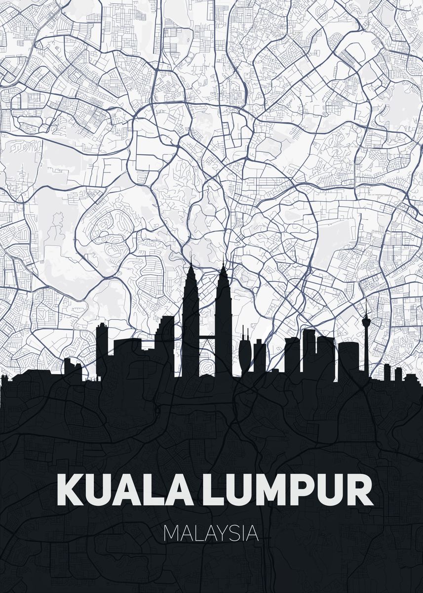 'Kuala Lumpur City Map' Poster, picture, metal print, paint by crbn ...
