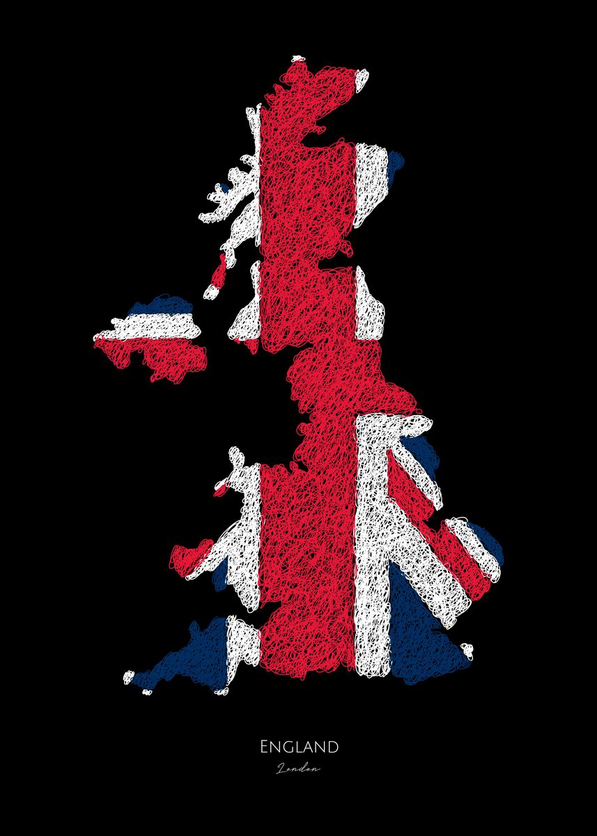 'England Flag Map World Cup' Poster, picture, metal print, paint by ...