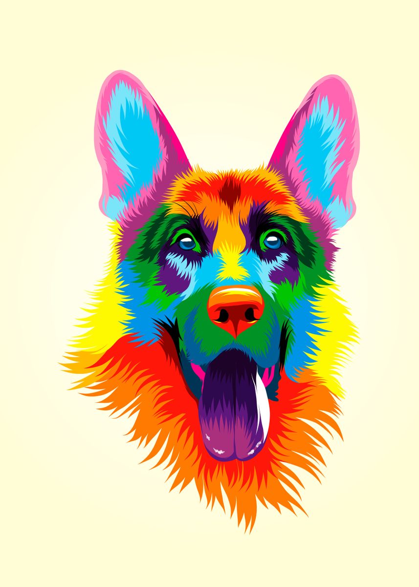 'Colorful Dog' Poster, picture, metal print, paint by Hasnaa Art | Displate