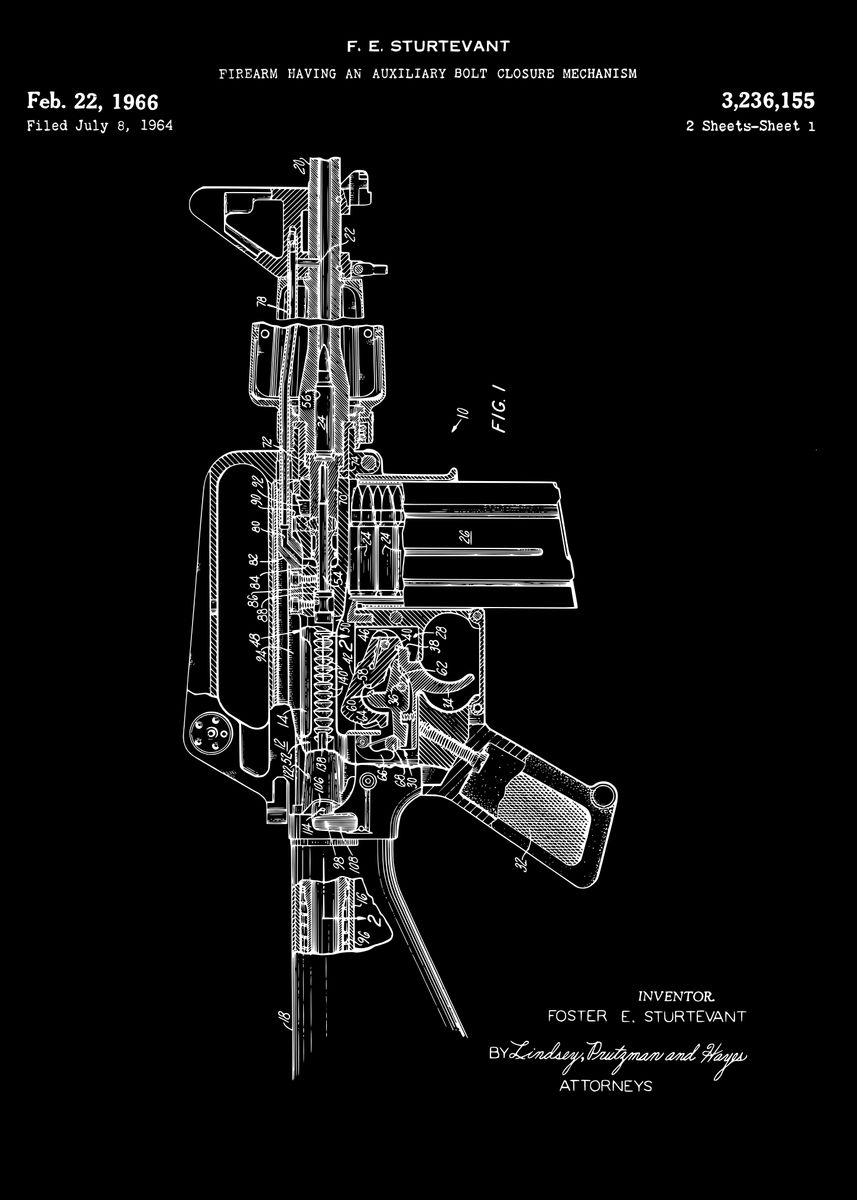 'Firearm Sturtevant patent' Poster, picture, metal print, paint by ...