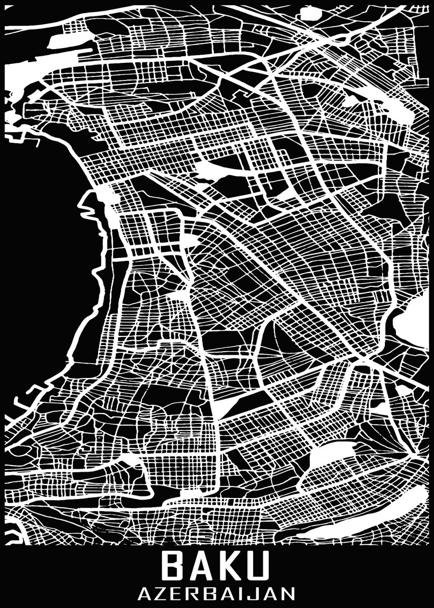 'Baku Azerbaijan City Map' Poster, picture, metal print, paint by ...