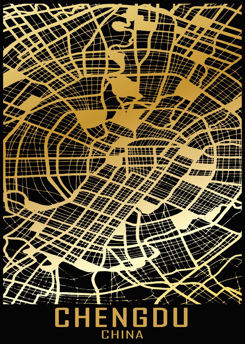 'Chengdu China City Map' Poster, picture, metal print, paint by ...