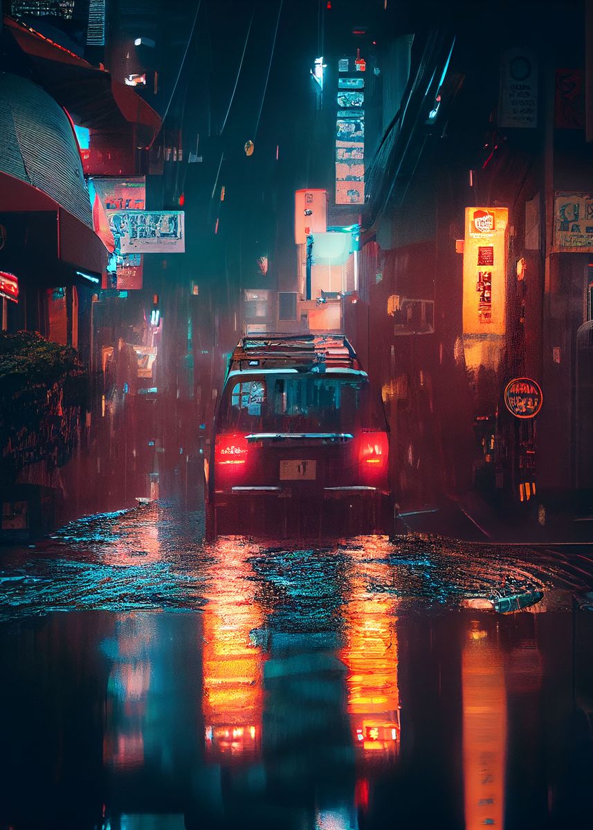 'The Dark Alley Tokyos' Poster, picture, metal print, paint by Mr Dan ...