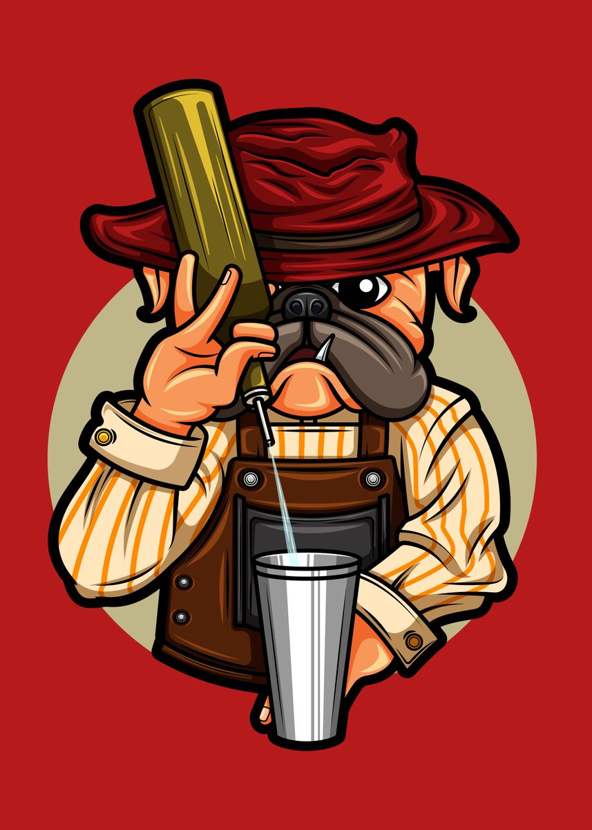 'Cute pug dog bartender' Poster, picture, metal print, paint by ...