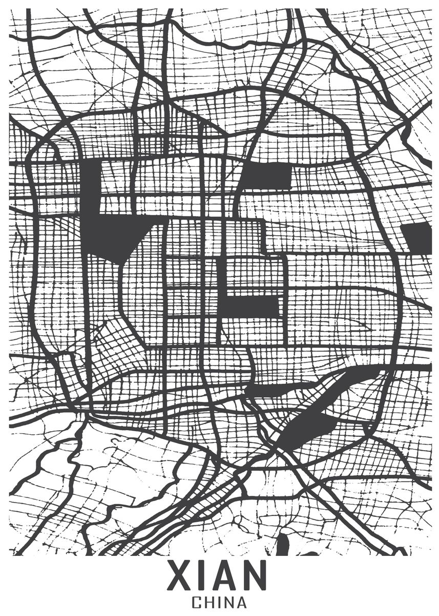 'Xian China City Map' Poster, picture, metal print, paint by ...