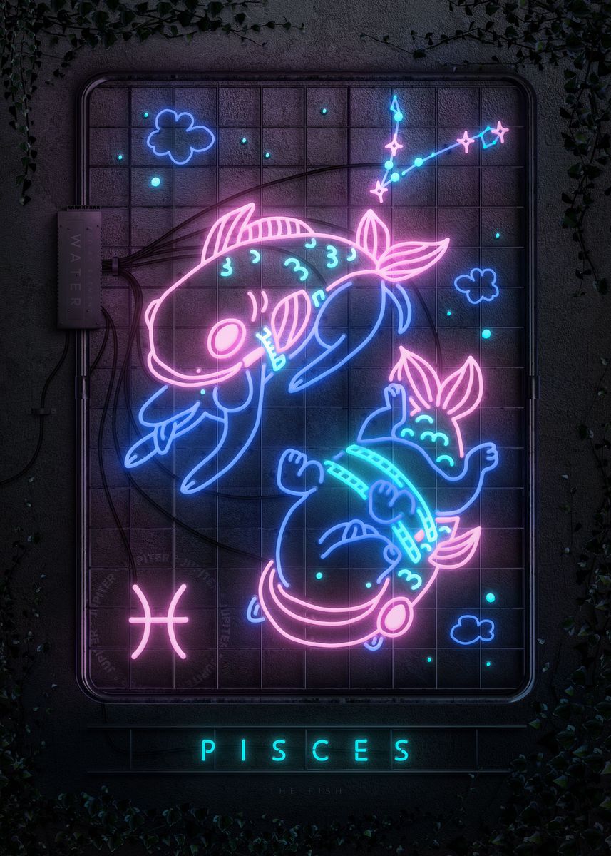 'Neon Sign Pisces' Poster, picture, metal print, paint by Kilo Byte ...