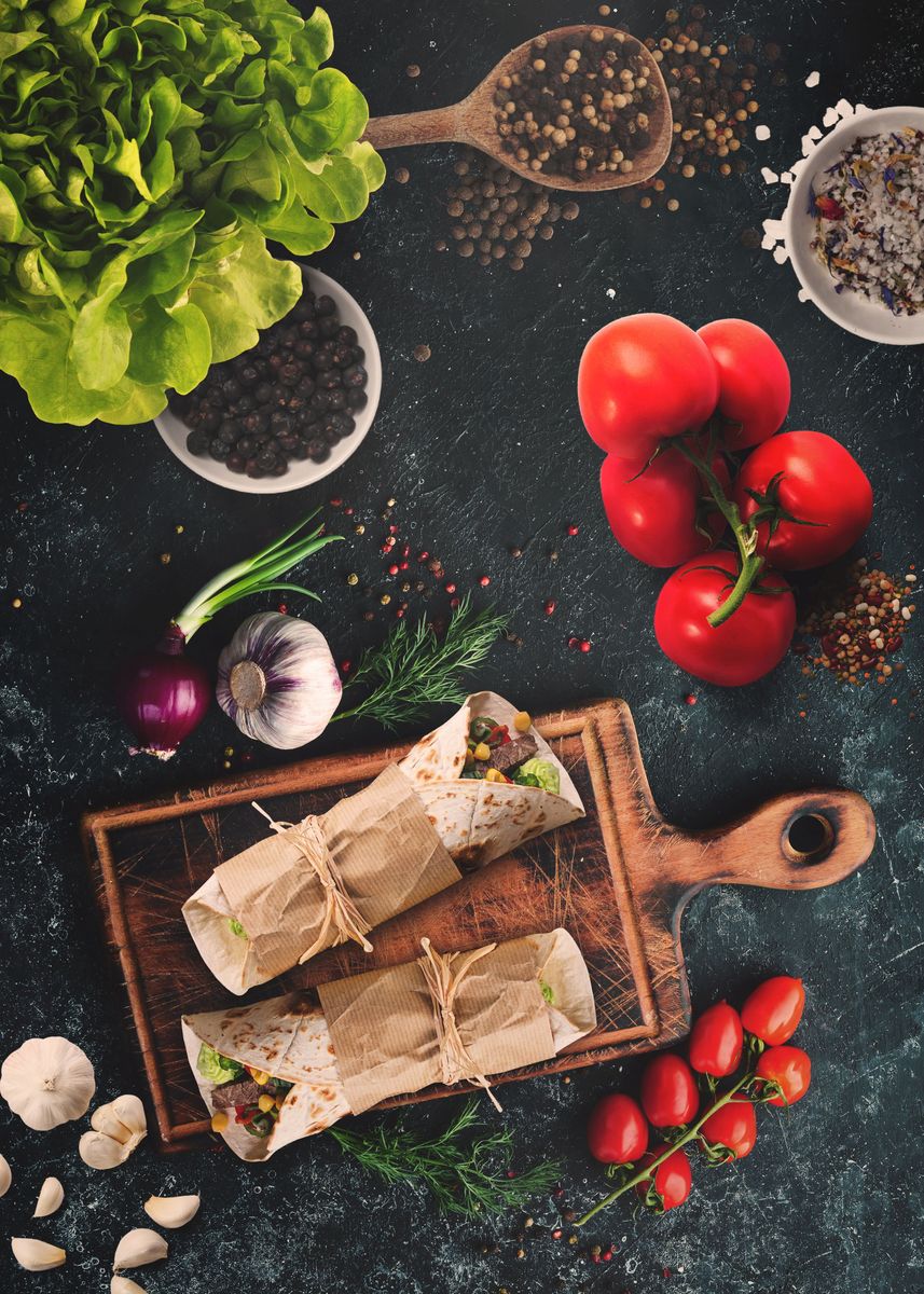 'Vegetable Meat Wraps' Poster, picture, metal print, paint by Stefan ...