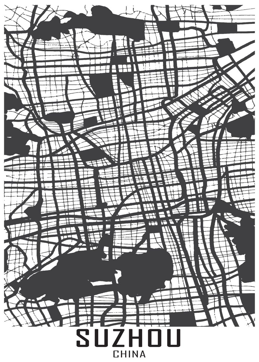 'Suzhou China City Map' Poster, picture, metal print, paint by ...