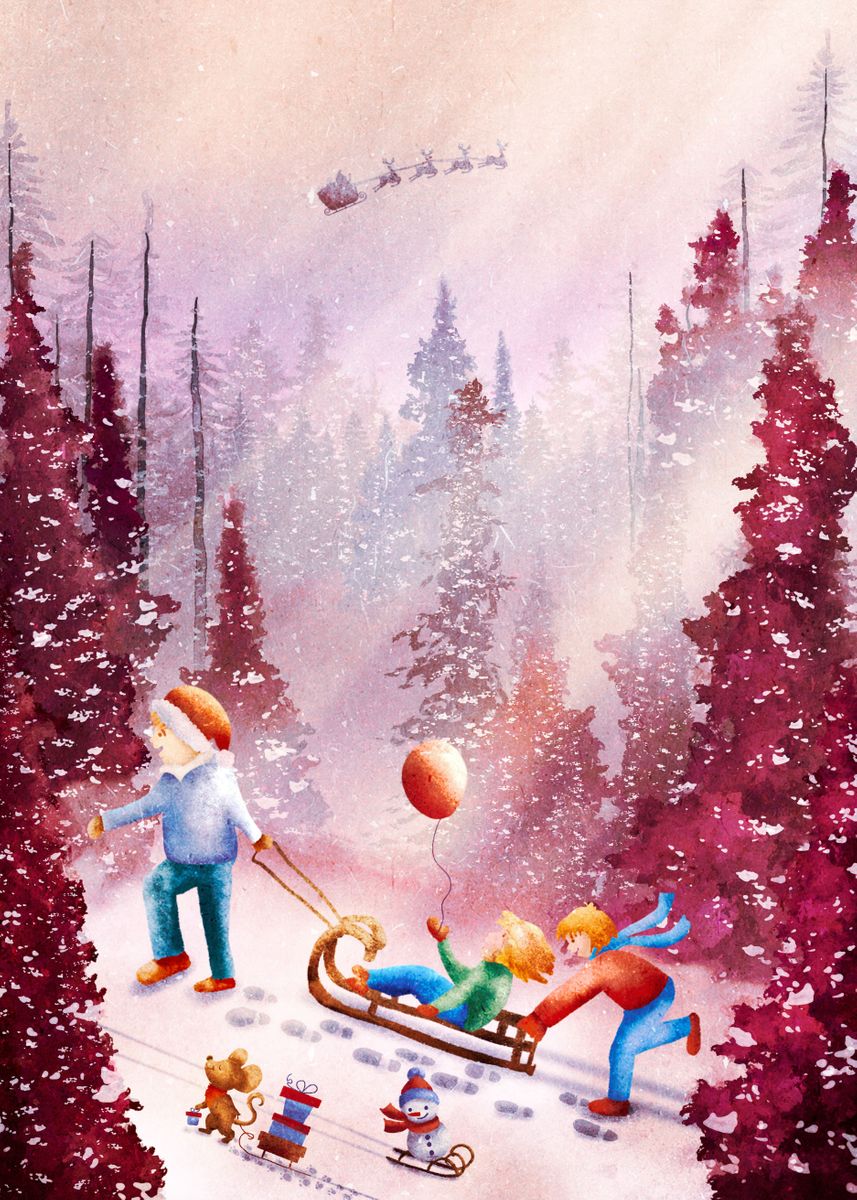 'christmas sleigh' Poster, picture, metal print, paint by Travel Travel ...