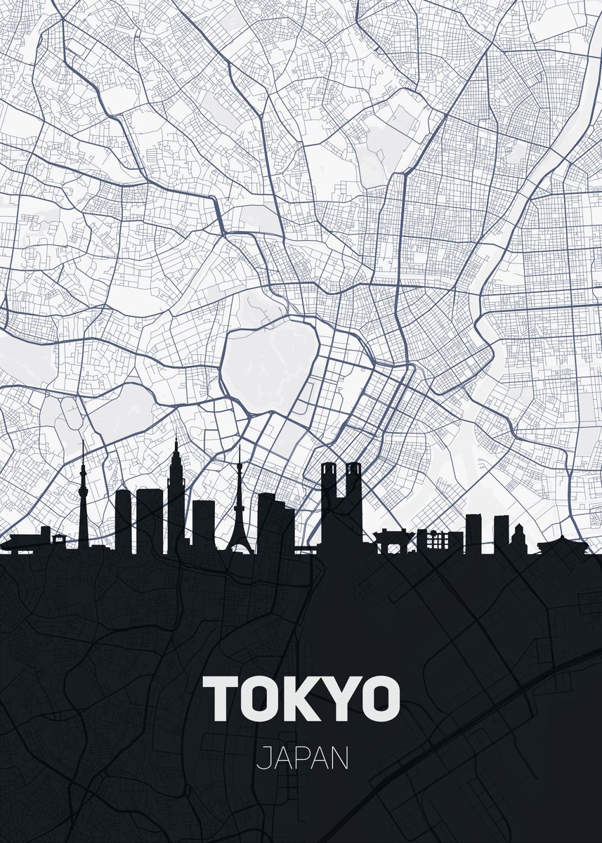 'Tokyo City Map' Poster, picture, metal print, paint by crbn design ...