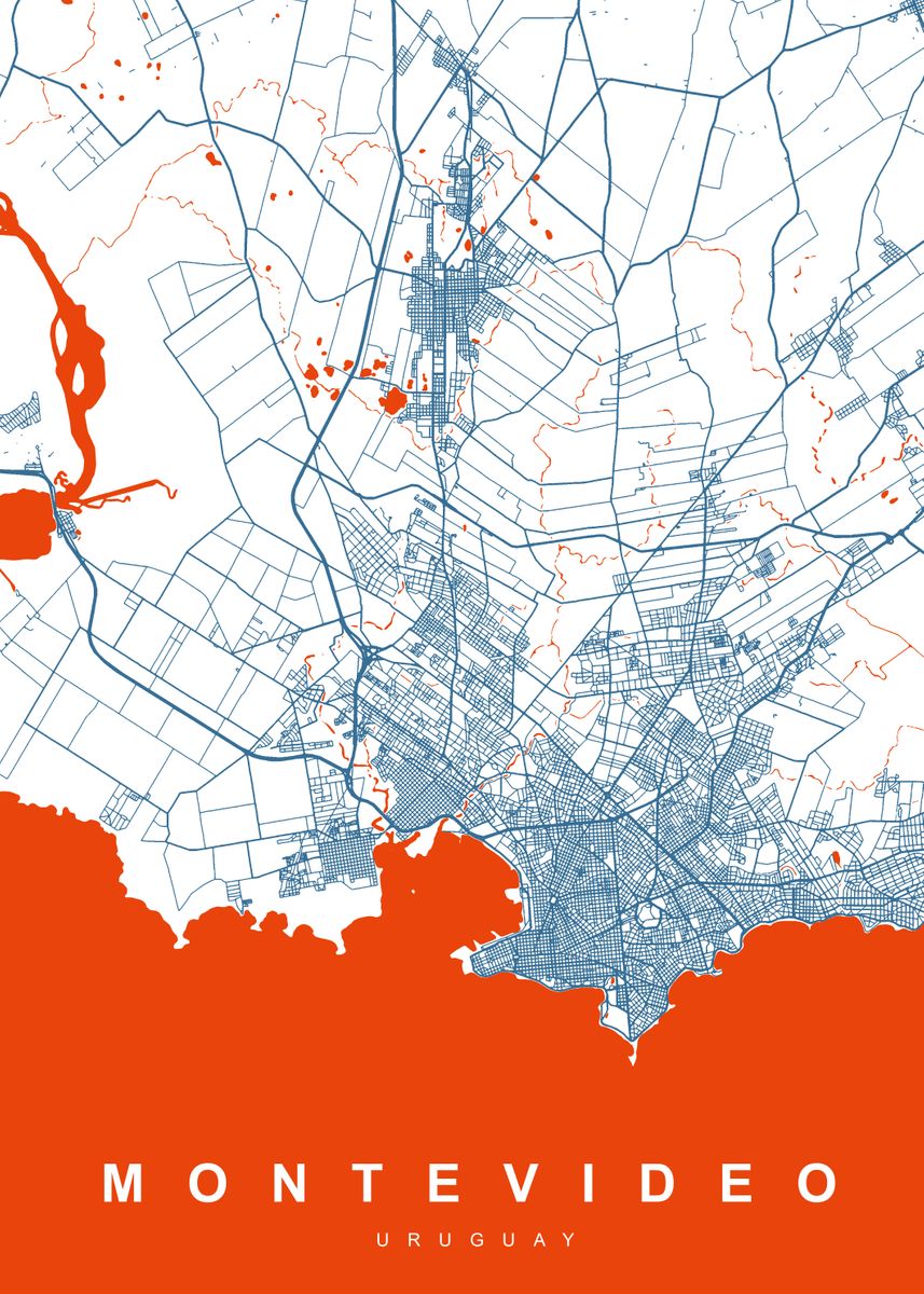'MONTEVIDEO Map URUGUAY' Poster, picture, metal print, paint by ...