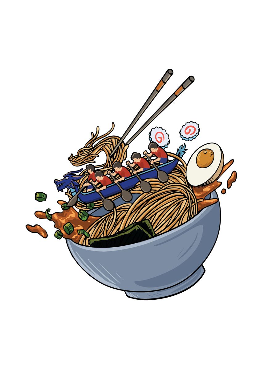 'Ramen and Dragon Boat' Poster, picture, metal print, paint by Michael ...