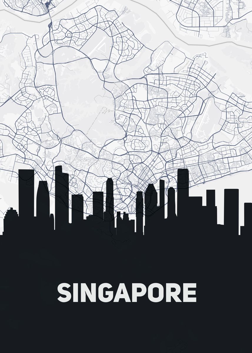 'Singapore City Map' Poster, picture, metal print, paint by crbn design ...