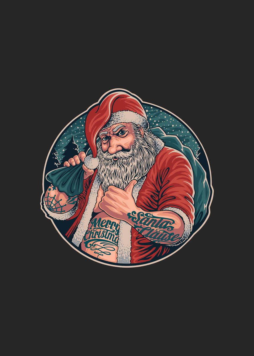 'Santa with tattoo' Poster, picture, metal print, paint by DianeFFlower ...