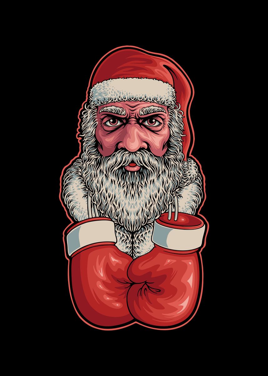 'Boxing santa' Poster, picture, metal print, paint by DianeFFlower ...