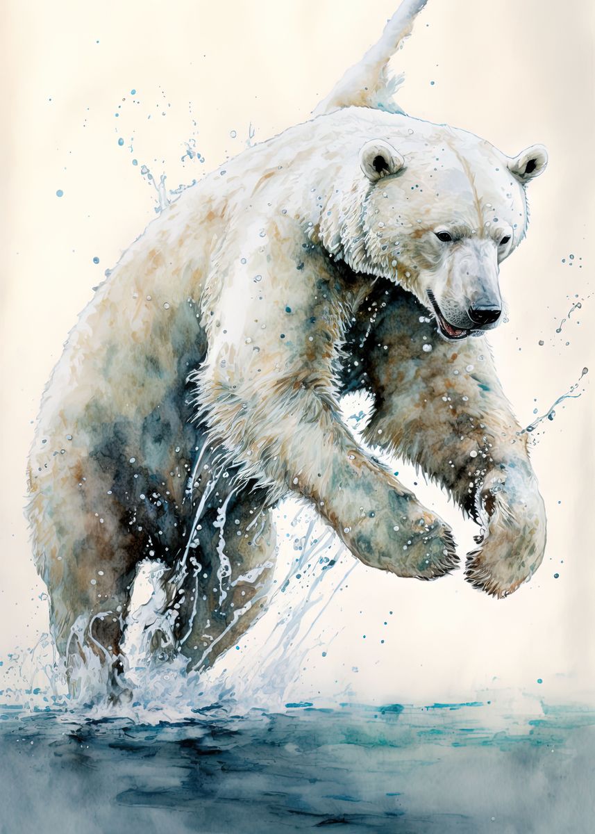 'Polar bear pouncing' Poster, picture, metal print, paint by Maxima ...