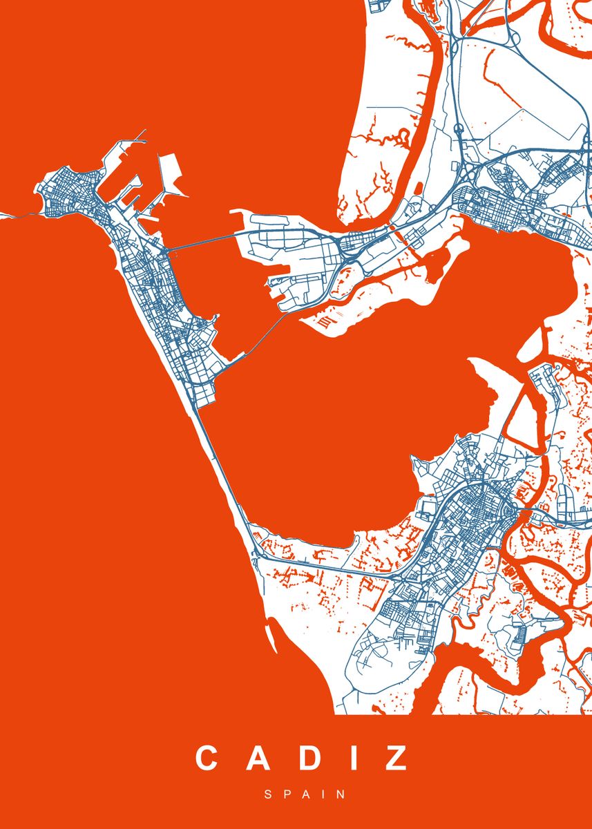 'CADIZ Map SPAIN ' Poster, picture, metal print, paint by UrbanMaps ...