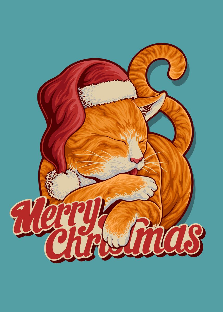 'Christmas Cat' Poster, picture, metal print, paint by DianeFFlower ...